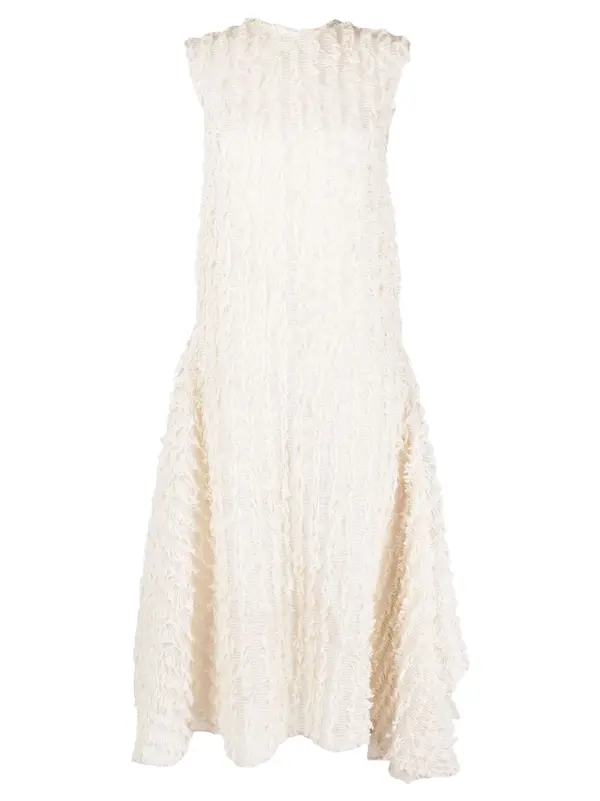 CALCATERRA Frayed-trim Midi Dress - Neutrals