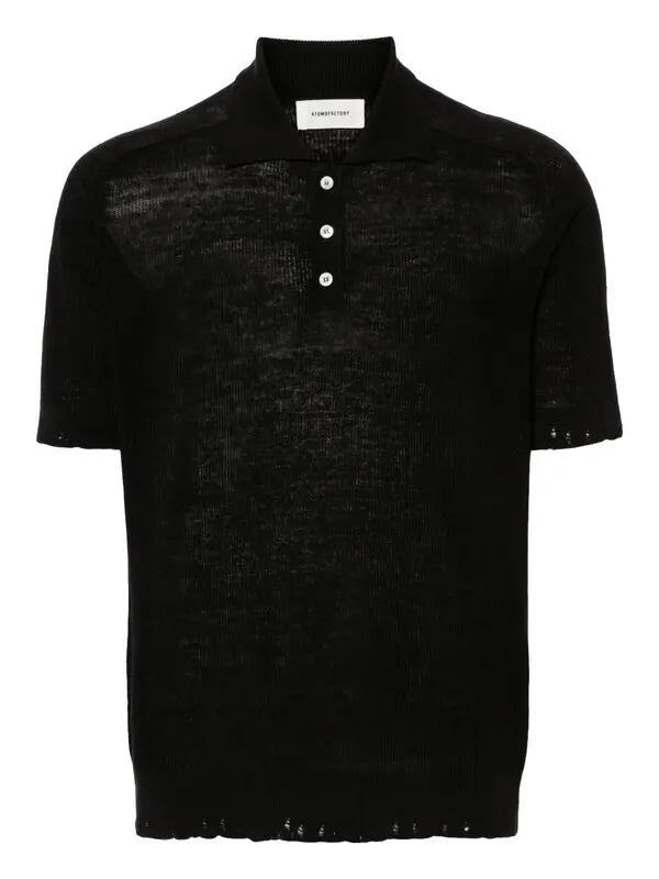 ATOMO FACTORY Distressed-effect Knitted Polo Shirt - Black