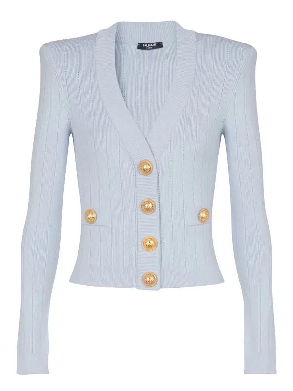 Balmain Engraved-button Cardigan - Blue