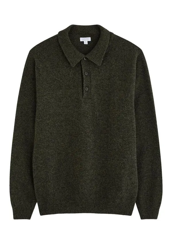 Sunspel Wool Polo Jumper - Dark Green