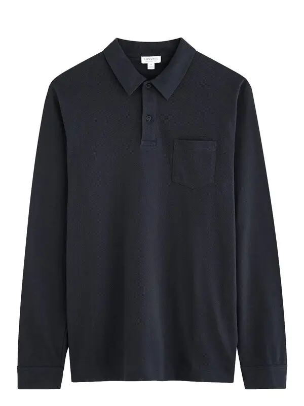 Sunspel Riviera Woven Cotton Polo Shirts - Navy