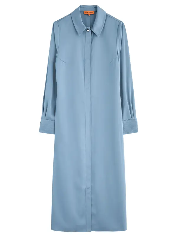 Stine Goya Satin Midi Shirt Dress - Blue