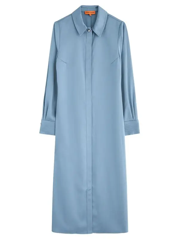 Stine Goya Satin Midi Shirt Dress - Blue