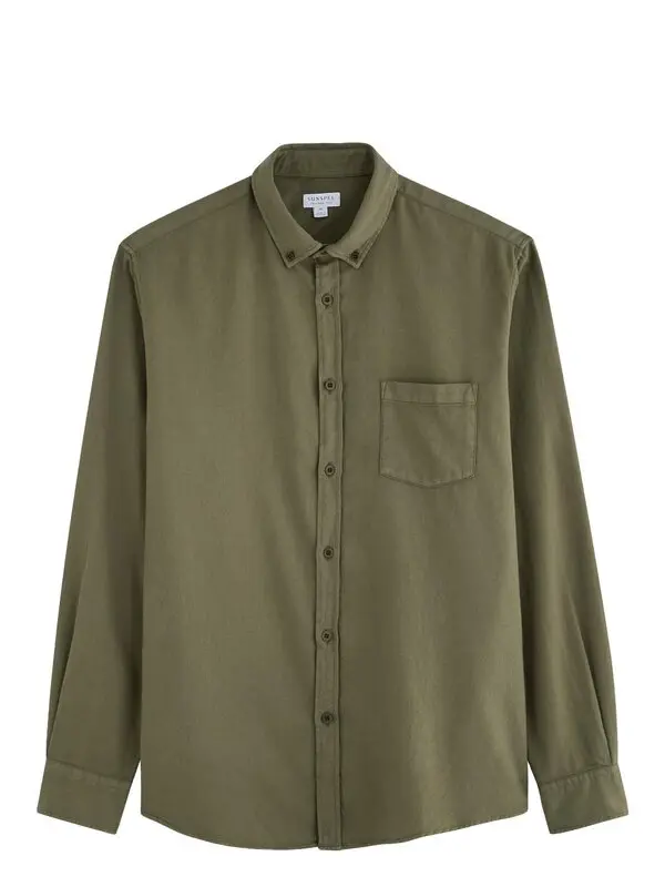 Sunspel Brushed-cotton Shirt - Khaki
