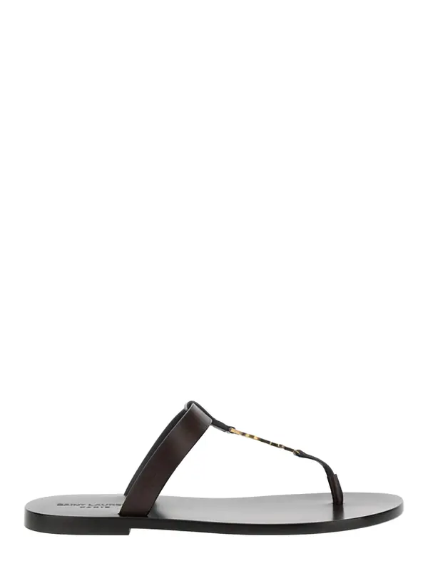 Saint Laurent Cassandre 05 Flat Sandals - Brown