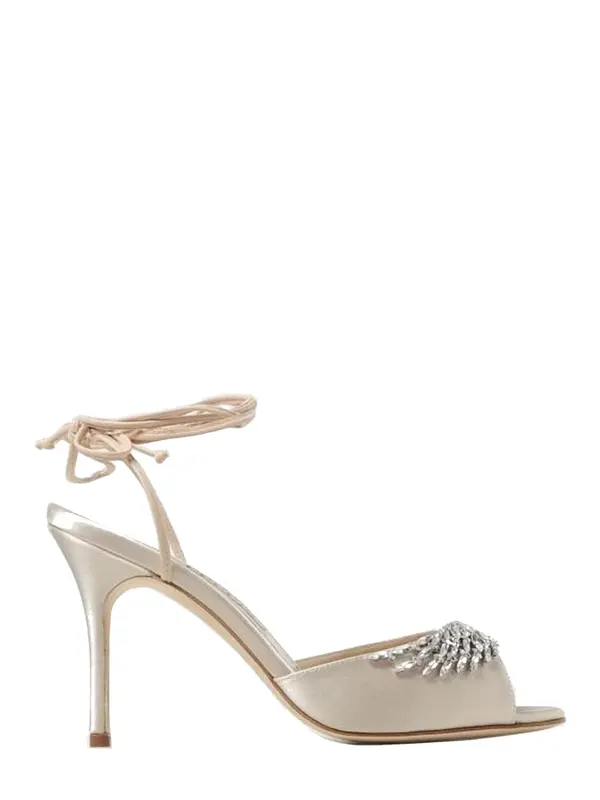 Manolo Blahnik Plumena 090 Satin Sandals - Beige