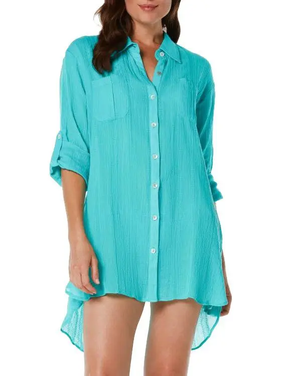 Helen Jon Camp Shirt Cover-up - Seafoam Aqua