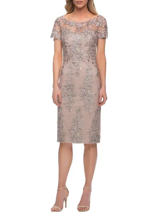 LABOMME Lace Applique Knee Length Dress - Nude