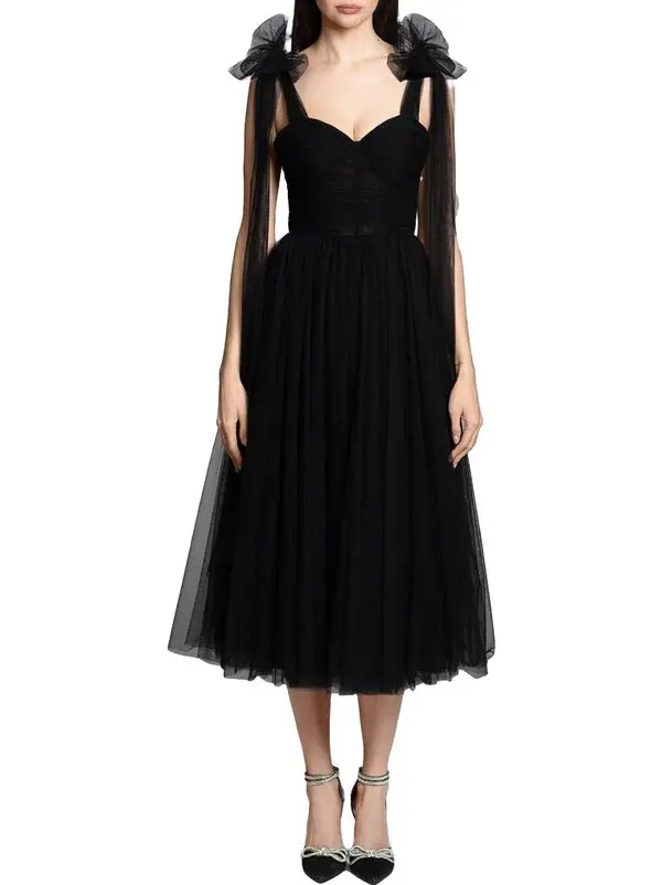 GHRAIL Bowery Tulle Cocktail Midi Dress - Black