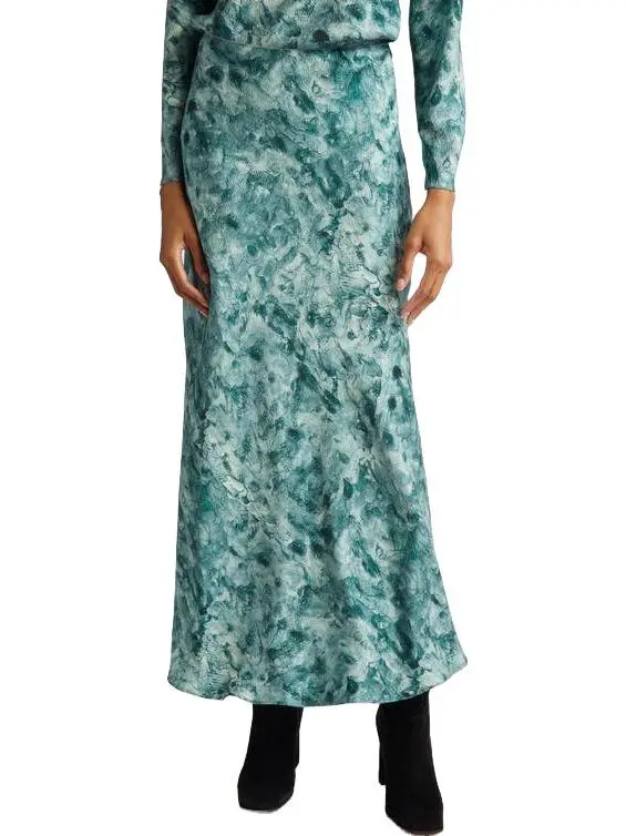 Lafayette 148 New York Impasto Print Silk Maxi Skirt - Deep Malachite Multi