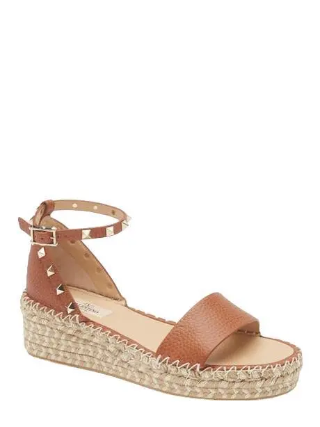Valentino Garavani Rockstud Espadrille Wedge Sandal - 48l Selleria/naturale