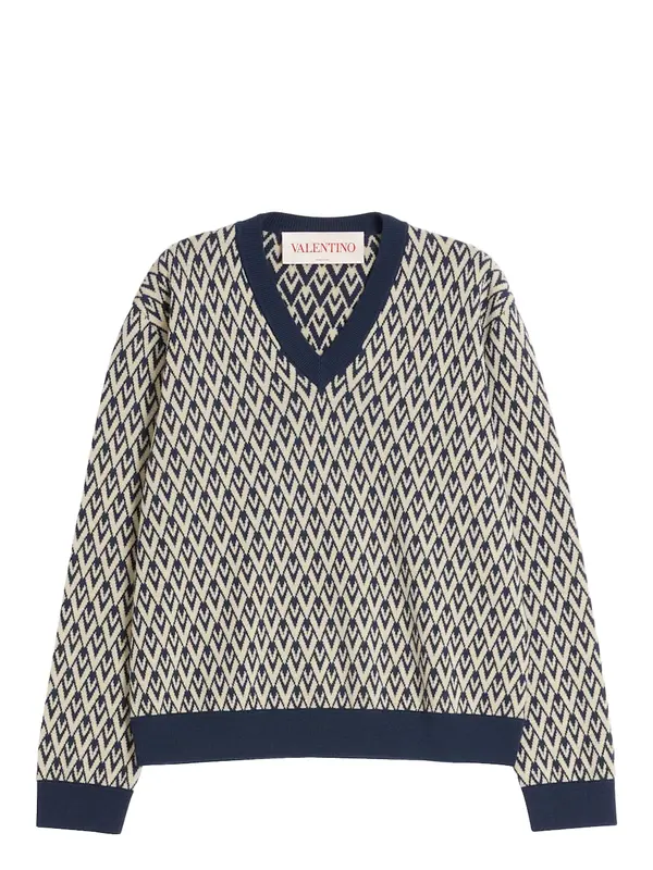 Valentino Garavani V Jacquard Wool Sweater - Navy/cream