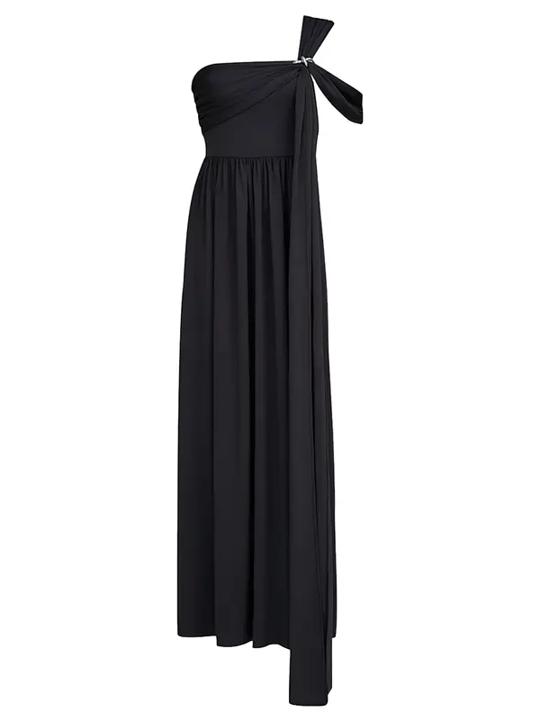 Halston Adena One-shoulder Maxi Dress - Black