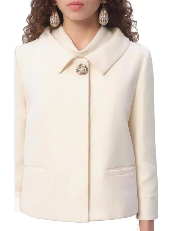Valentino Garavani Wool Jacket With Brooch - Ivory