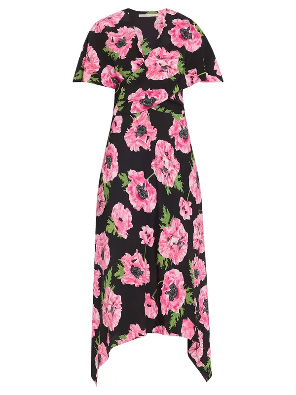 Stella McCartney Floral Print Asymmetric Midi Dress - Pink Black