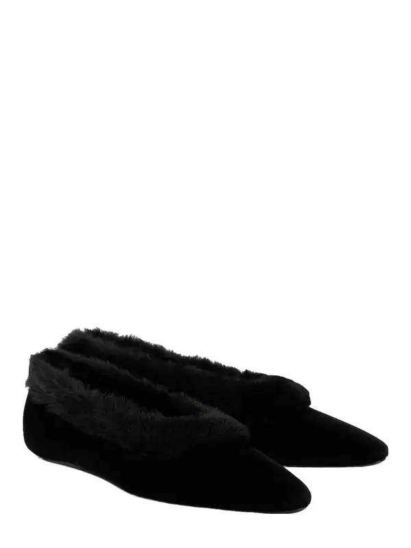 TOTEME Shearling-trimmed Velvet Ballet Flats - Black