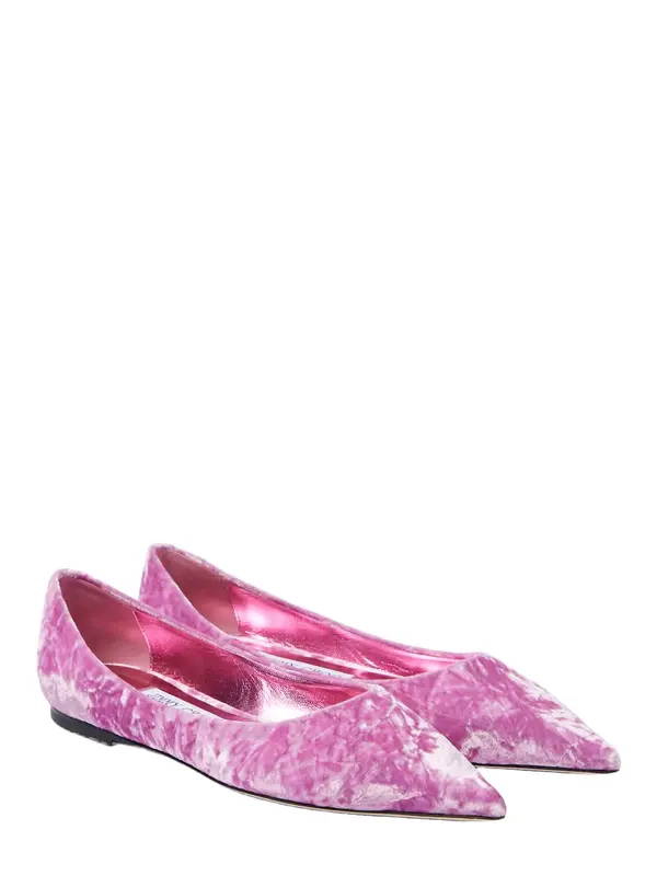 JIMMY CHOO Love Velvet Ballet Flats - Pink
