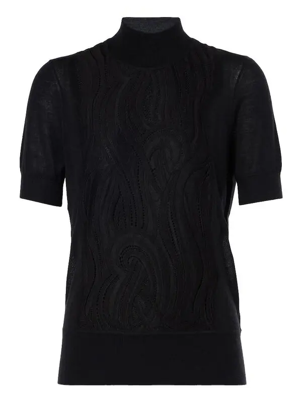 JOSEPH Knitted Wool-silk Top With Lace Detail - Black
