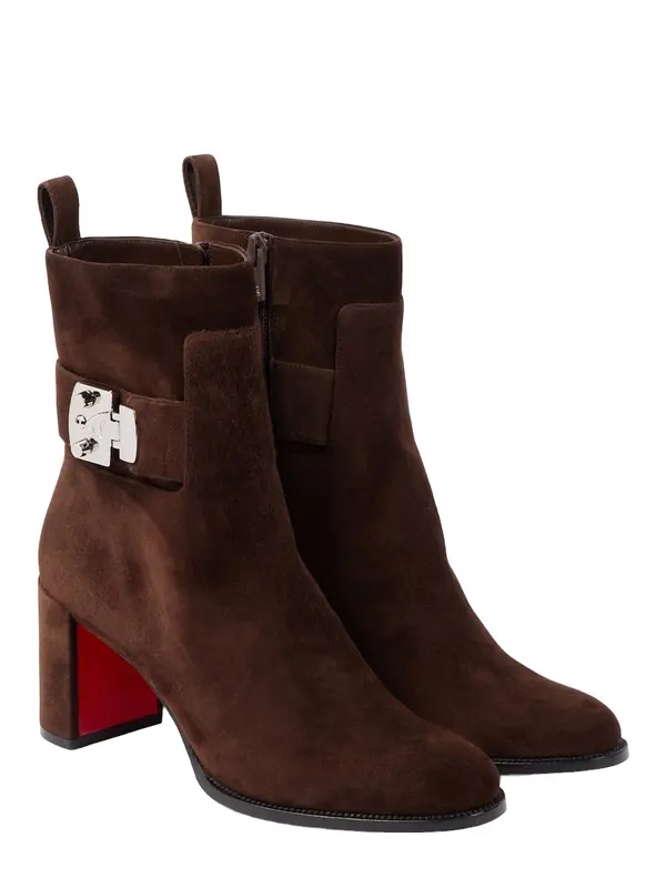 CHRISTIAN LOUBOUTIN Booty Lock 70 Suede Ankle Boots - Brown