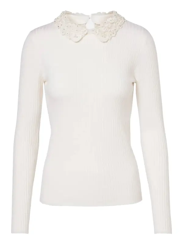 Carolina Herrera Embellished Ribbed-knit Top - White