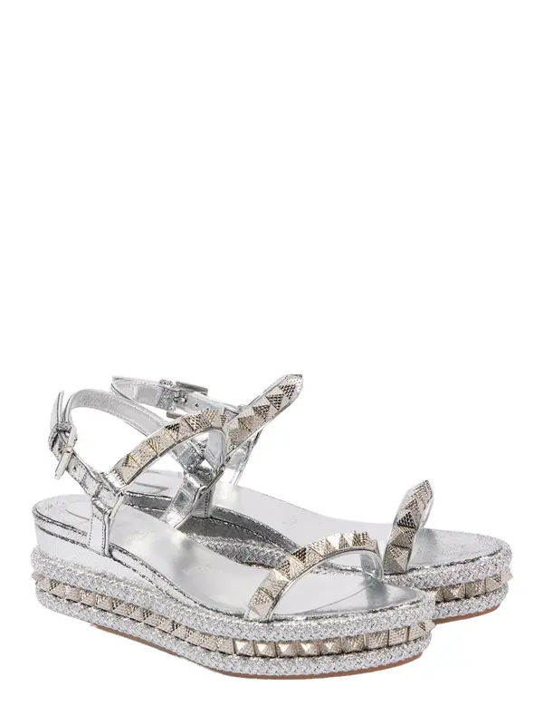 CHRISTIAN LOUBOUTIN Pyraclou 60 Studded Espadrille Wedges - Silver