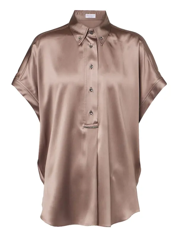 Brunello Cucinelli Silk-blend Button-down Shirt - Brown