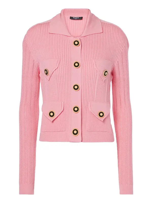 Balmain Ribbed-knit Cardigan - Pink