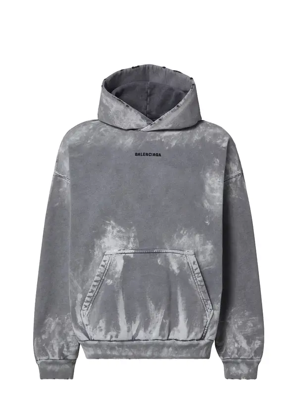 Balenciaga Distressed Cotton Jersey Hoodie - Black