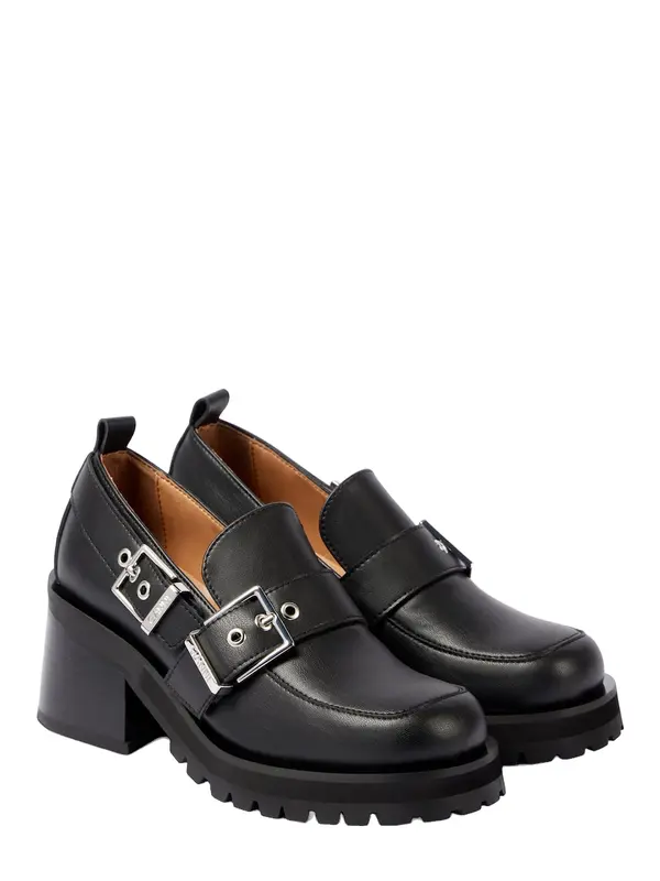 GANNI Faux Leather Platform Loafers - Black