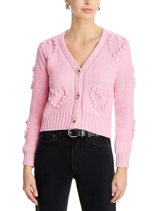Aqua Heart Pom Cardigan - Pink Lotus