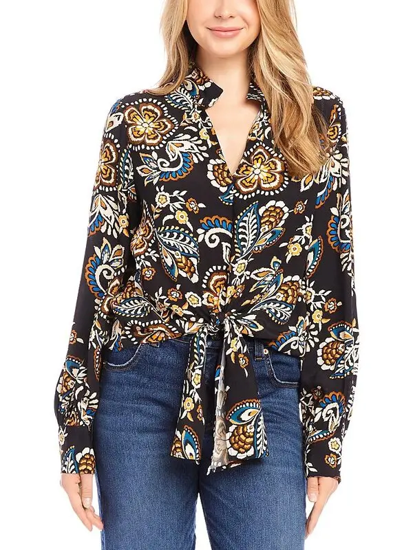 Karen Kane Tie-front Printed Top - Print