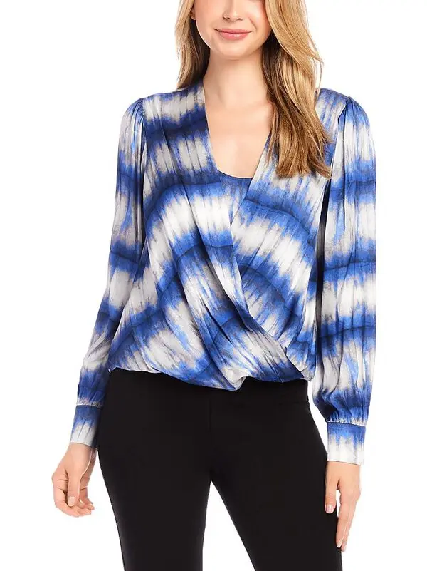 Karen Kane Drape Front Satin Top - Print