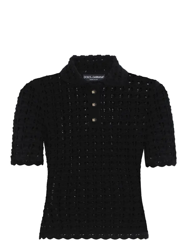 Dolce & Gabbana Wool Lace-stitch Polo-shirt - Black