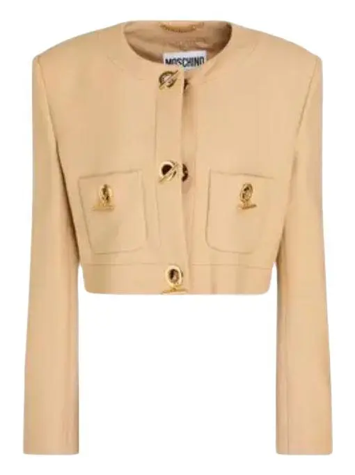 Moschino Cropped Grain De Poudre Jacket - Beige