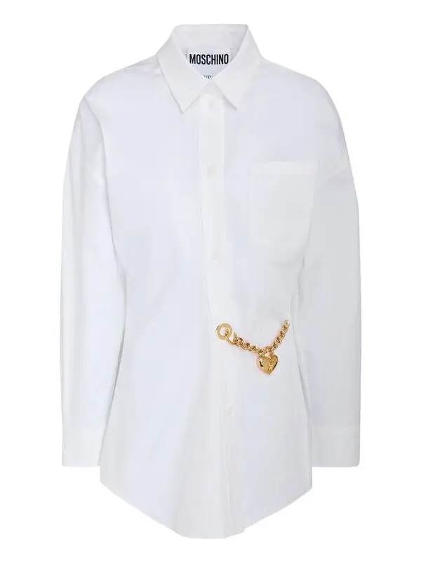 Moschino Chain-embellished Cotton-blend Twill Shirt - White