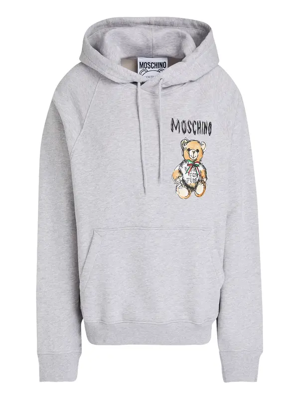 Moschino Printed French Cotton-terry Hoodie - Light Gray
