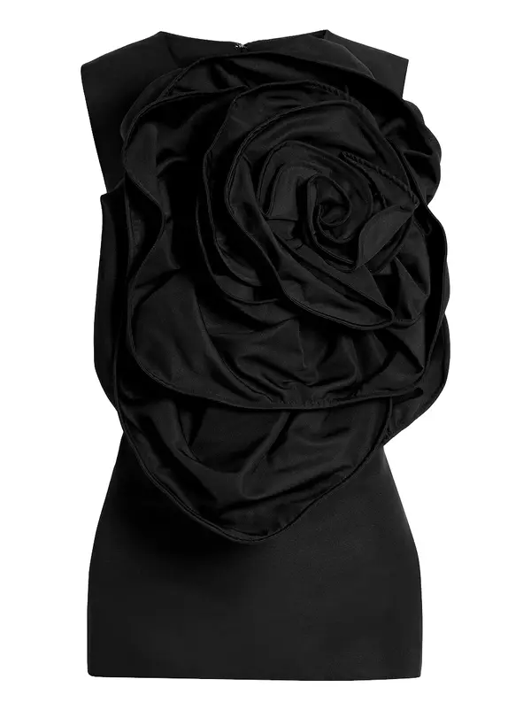 Huishan Zhang Ditte Floral-appliquéd Faille Top - Black