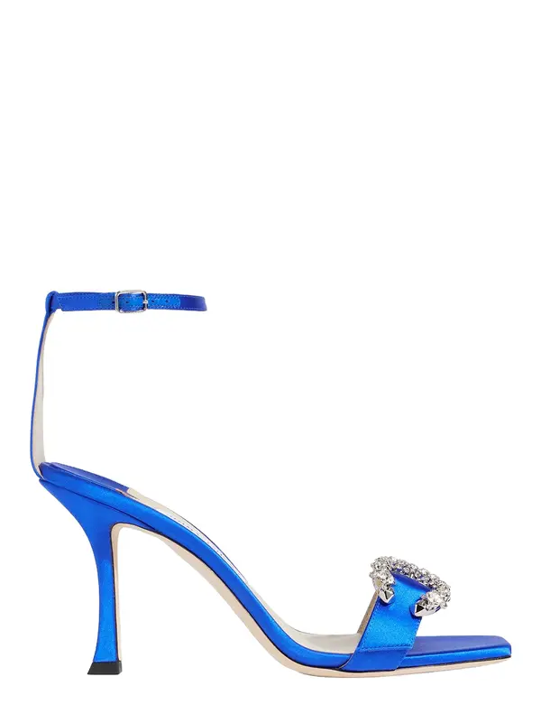 JIMMY CHOO Marsai 90 Crystal-embellished Satin Sandals - Bright Blue