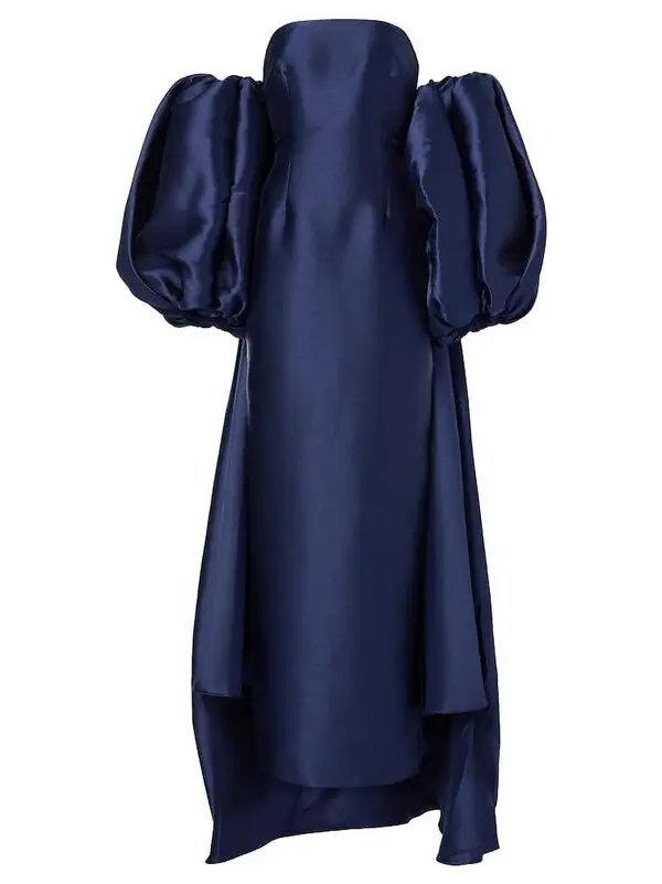 Solace London Lea Cape Twill Gown - Blue