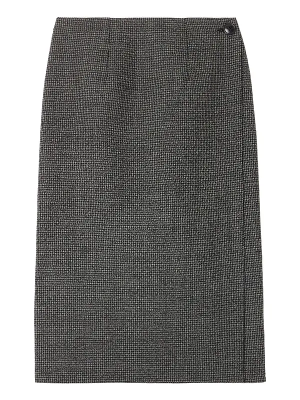 Marie Adam-Leenaerdt Reversible Houndstooth Tweed And Wool-twill Midi Wrap Skirt - Black