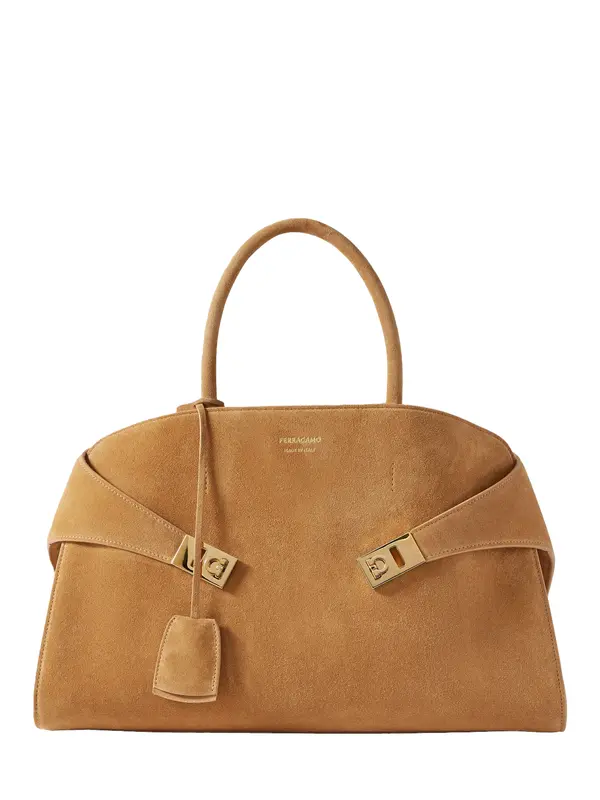 FERRAGAMO Hug Small Suede Tote - Brown