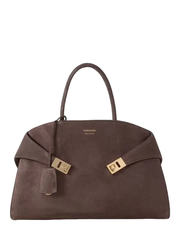 FERRAGAMO Hug Small Suede Tote - Brown