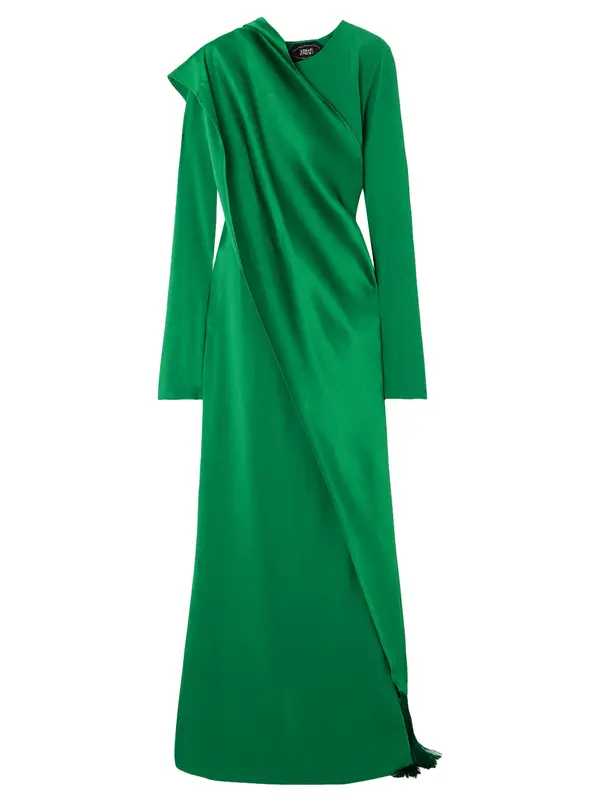 TALLER MARMO Mounia Wrap-effect Fringed Crepe Gown - Green