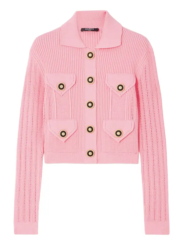 Balmain Ribbed-knit Cardigan - Pink