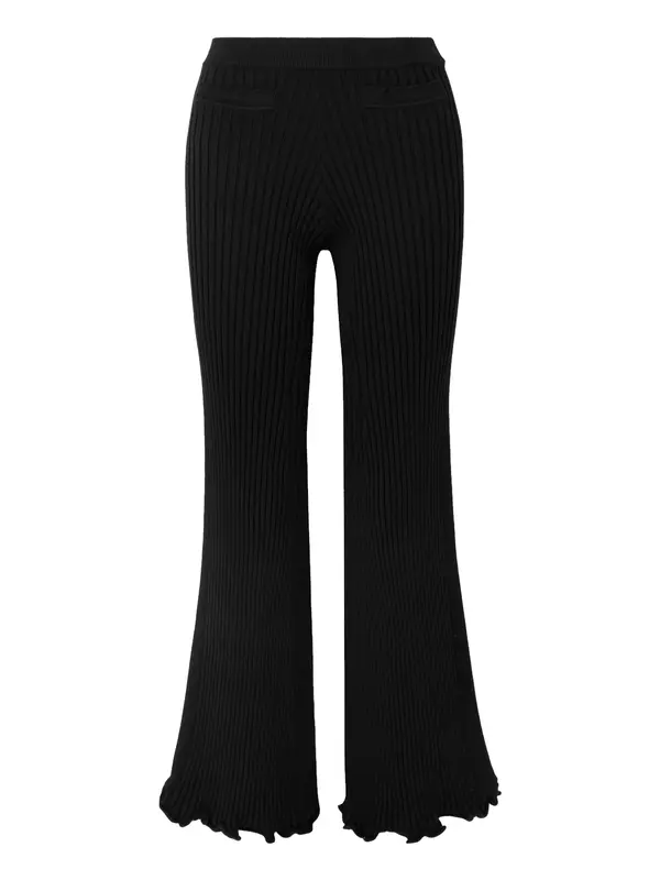 Rabanne Ruffled Ribbed-knit Flared Pants - Black