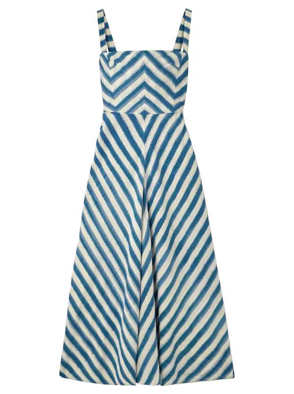 EMPORIO SIRENUSE Margherita Striped Cotton Midi Dress - Blue