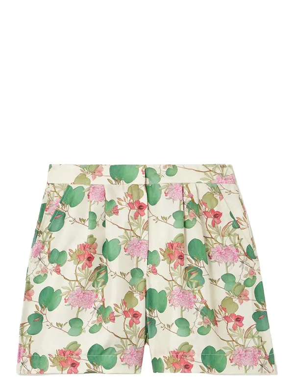 EMPORIO SIRENUSE Tamu Floral-print Silk-twill Shorts - White
