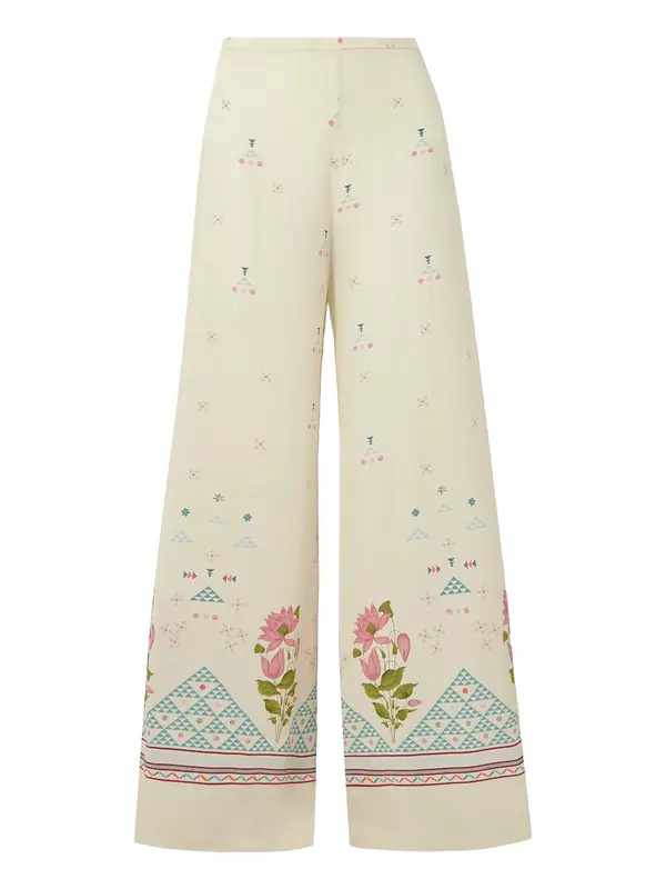 EMPORIO SIRENUSE Blair Printed Silk Wide-leg Pants - White