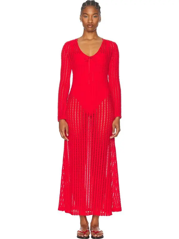 Simkhai Elton Keyhole Midi Dress - Fiery Red