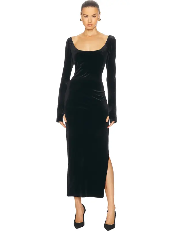 Norma Kamali Long Sleeve Scoop Neck Gown - Black